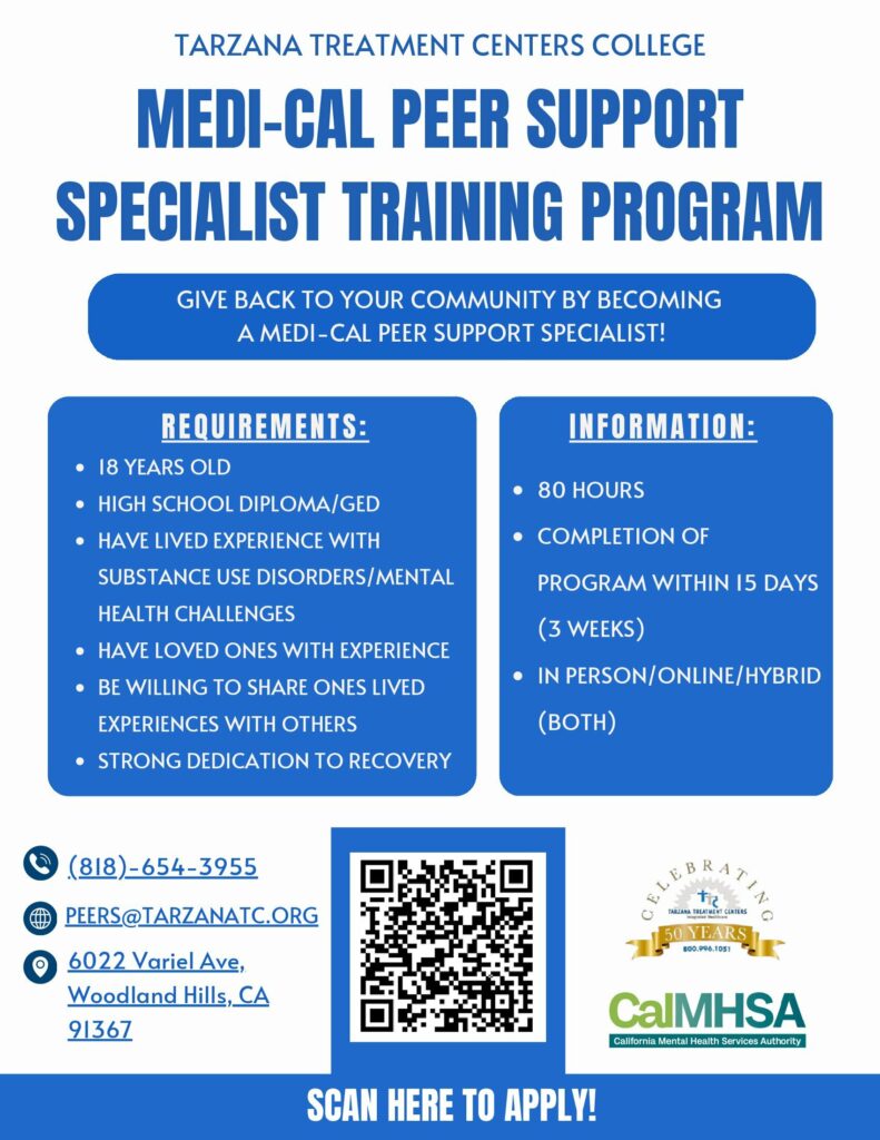 Medi-Cal Peer Support Specialist Training Program - Tarzana Treatment Centers College